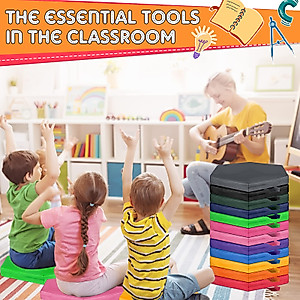 12 Pcs Floor Cushions Bulk for Classroom 15 Inch Colored Flexible Seating with Handle Soft Foam Floor Pillow Kids Floor Seats Cushion for Kids Adults Daycare School Home Office Chair (Hexagon)