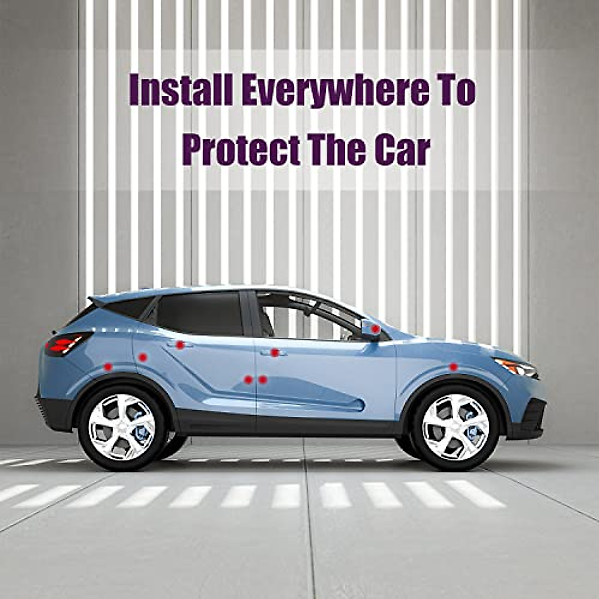 8PCS Car Door Handle Bling Rhinestones Stickers Universal Auto Door Handle Scratch Cover Guard Protective Film Pad with Safety Reflective Strips (Black & Sliver Set)