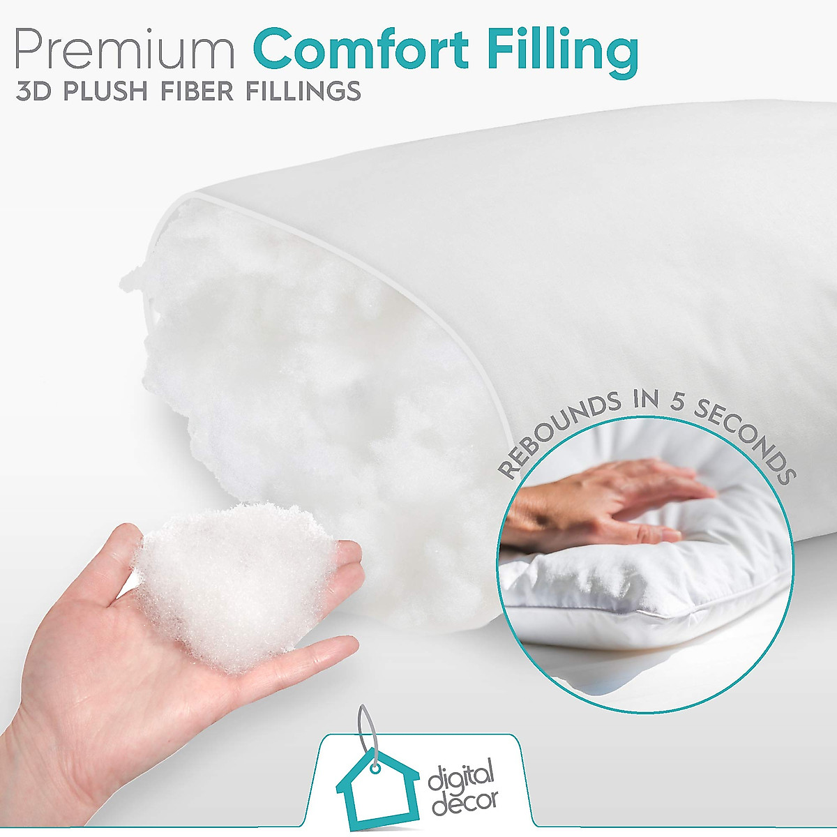 Digital Decor Set of 2 Premium Gold Hotel Pillows for Sleeping- Made in USA - Hypoallergenic Standard Size Pillows with Down Alternative Fiber Fill for Side & Back Sleepers - Plus 2 Free Pillowcases