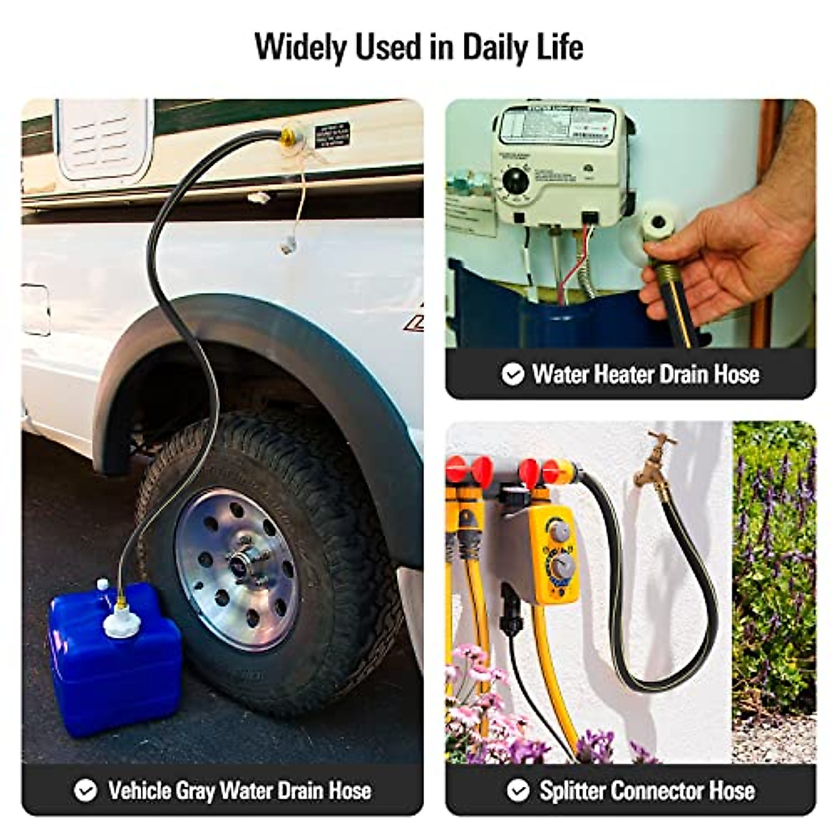 Solution4Patio Garden Short Hose 3/4 in. x 7 ft. Hose Reel Lead in Hose, Male/Female Solid Brass Fittings, No Leaking, Short Connector Hose for Water Softener, Dehumidifier, Camp RV, Janitor Sink Hose