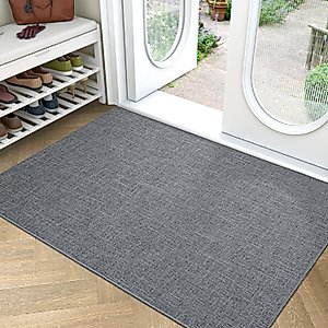 LUMI Large Indoor Door Mat, 36"x59" Non Slip Rubber Backing Entrance Mat, Easy Clean Low Profile Ultra Thin Entryway Mat for Inside House, Patio, Grey