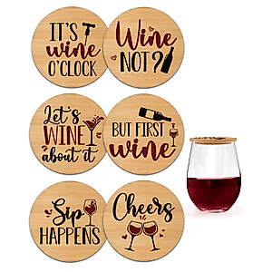 Xylolfsty Funny Wine Glass Covers to Keep Bugs Out Wood Drinking Glass Lids Appetizer Glass Toppers Outdoor Drink Covers for Coffee Mugs, and Water Glasses Bamboo Wine Accessories Housewarming Gift