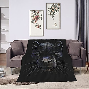 Panther Throw Blanket Realistic Animal Head Plush Fleece Flannel Blanket Ultral Soft for Sofa Couch Bed Living Room Pet Suitable for All Seasons 50"x40"