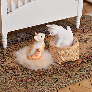 iland Cat Figurines, Dollhouse Cats w/ 1/12 Scale Accessories, Realistic Hand Painted Mini Cat Decor, Cat Cake Toppers