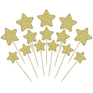Gyufise 42Pcs Star Cupcake Toppers Gold Glitter Assembled Twinkle Star Cupcake Picks Wedding Engagement Bridal Shower Birthday Party Cake Decorations Supplies Mixed Size