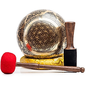 Large Tibetan Singing Bowl Set - 8.5" Master Healing Grade For Sound Bath Chakra 7 Metal Meditation Yoga By Himalayan Bazaar
