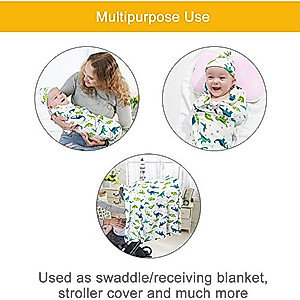 100% Cotton Knitted Baby Swaddle Blanket with Hat Set, 35"x35", Newborn Swaddle Wrap, Receiving Blankets, Burping Cloth & Stroller Cover, Perfect for Boys Girls (Dark Green)