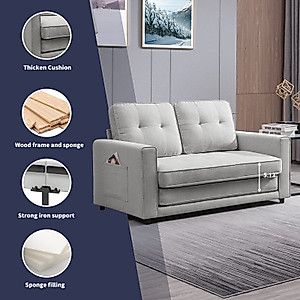 ZAFLY 3-in-1 Convertible Sofa Bed,Futon Bed,Pull Out Couch Bed,Loveseat Sleeper Couches,84'' Tri-Fold Multi-Function Modern Floor Bed,Sofas & Couches for Living Room,Light Gray, Light Grey (11080)