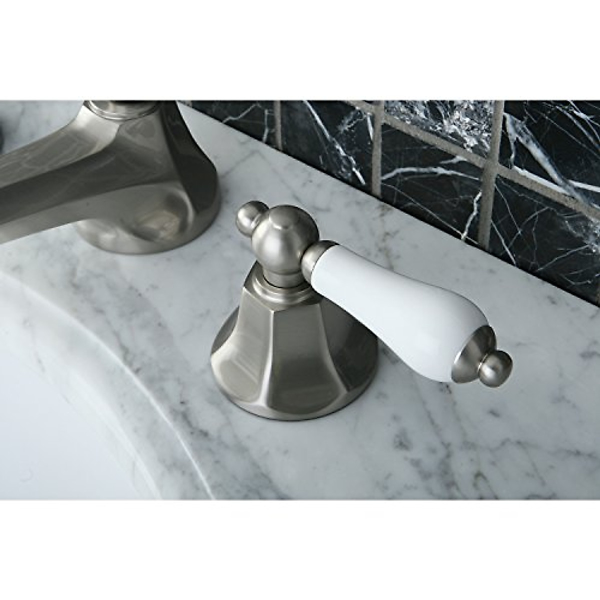 Kingston Brass KS4468PL Metropolitan Widespread Lavatory Faucet with Porcelain Lever Handle, Brushed Nickel