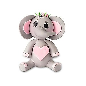 Zoeartcrafts Elephant Cake Topper with Flower Crown in Pink or Yellow Color - Baby Shower and Birthday Party Cake Decorations
