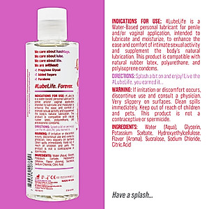 Lube Life Water-Based Strawberry Flavored Lubricant, Personal Lube for Men, Women and Couples, Made Without Added Sugar, 8 Fl Oz