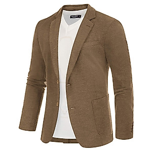 PJ PAUL JONES Casual Blazer Jackets for Men Two Button Lightweight Knit Sport Coat Men Brown L