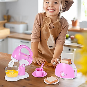Kitchen Appliances Toys, Play Kitchen Accessories Set for Kids, Pretend Kitchen Toys, Coffee Maker, Blender, Mixer, Toaster with Realistic Light and Sounds, Toy Kitchen Set for Kids Ages 3+ (Pink)