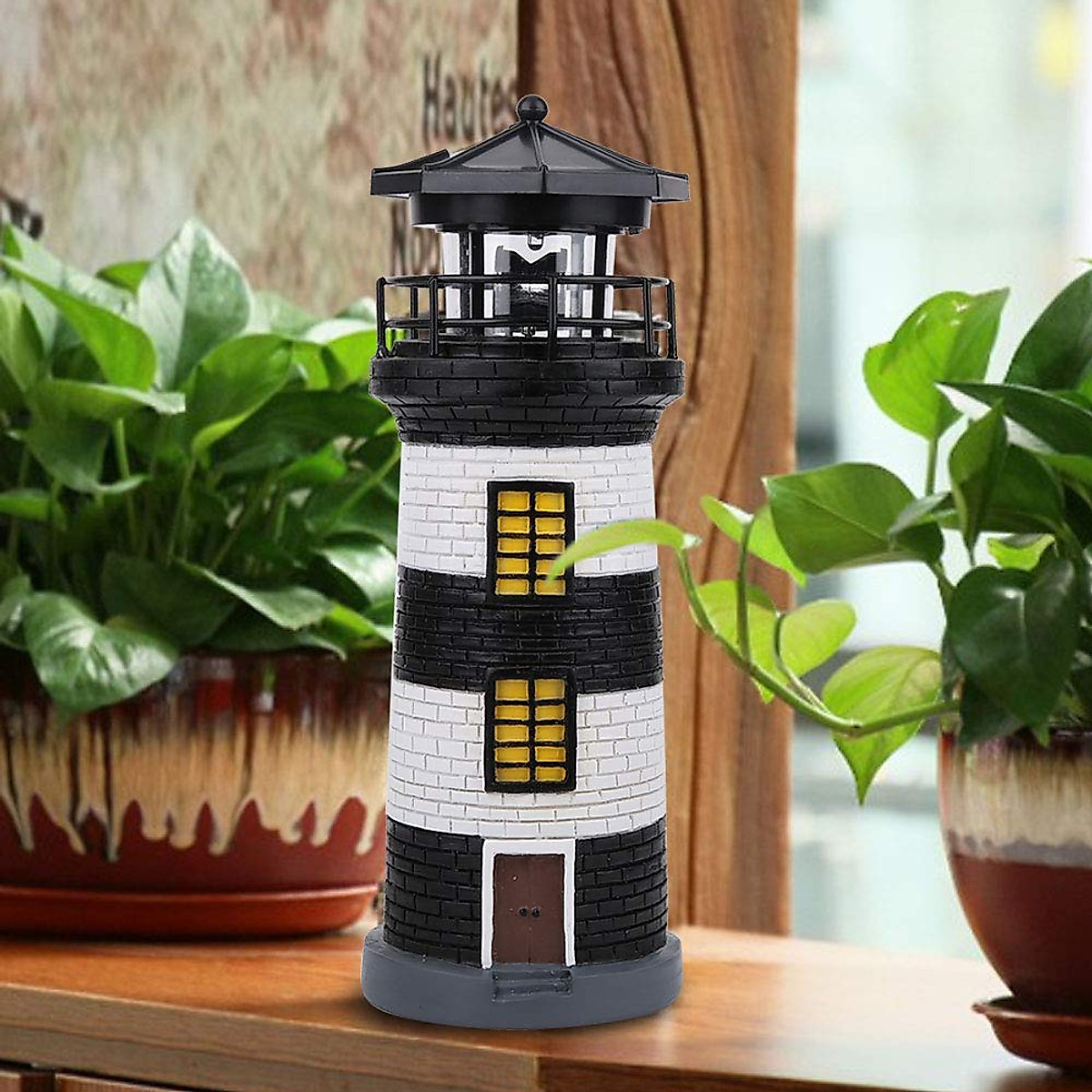 Pesine Solar Lighthouse Statue Rotating Outdoor Light Garden Yard Lawn Craft Ornament for Home Decoration