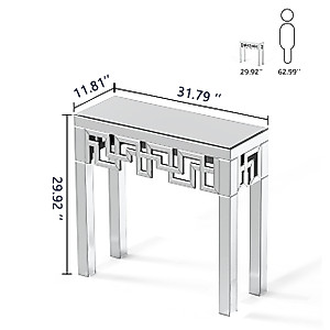 blingworld Silver Console Table with Mirrored Finished, Modern Glass Entryway Table Geometric Design, 32 inches Wide Decorative Small Console Table for Small Space