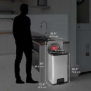 iTouchless SoftStep 18 Gallon Step Trash Can with Odor Filter, Stainless Steel, 68 Liter Garbage Bin for Kitchen, Office, Home-Silent and Gentle Open/Close, Space Saving