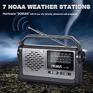 NOAA Weather AM FM Portable Radio with Best Reception, Flashlight, Earphone Jack, Battery Operated Radio by 3X D Cell Batteries or AC Power for Home/Outdoor/Gift,by PRUNUS J15WB