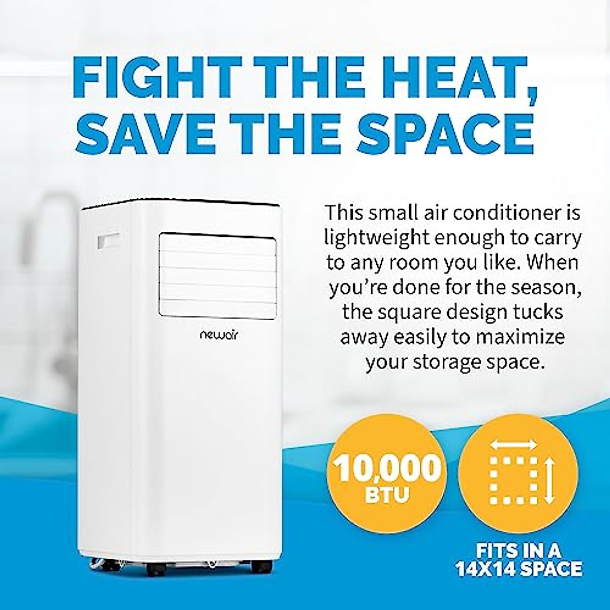 Newair Portable Air Conditioner | 10,000 BTU | White | Compact AC Design with Easy Setup Window Venting Kit, Self-Evaporative System, Quiet Operation, Dehumidifying Mode with Remote and Timer