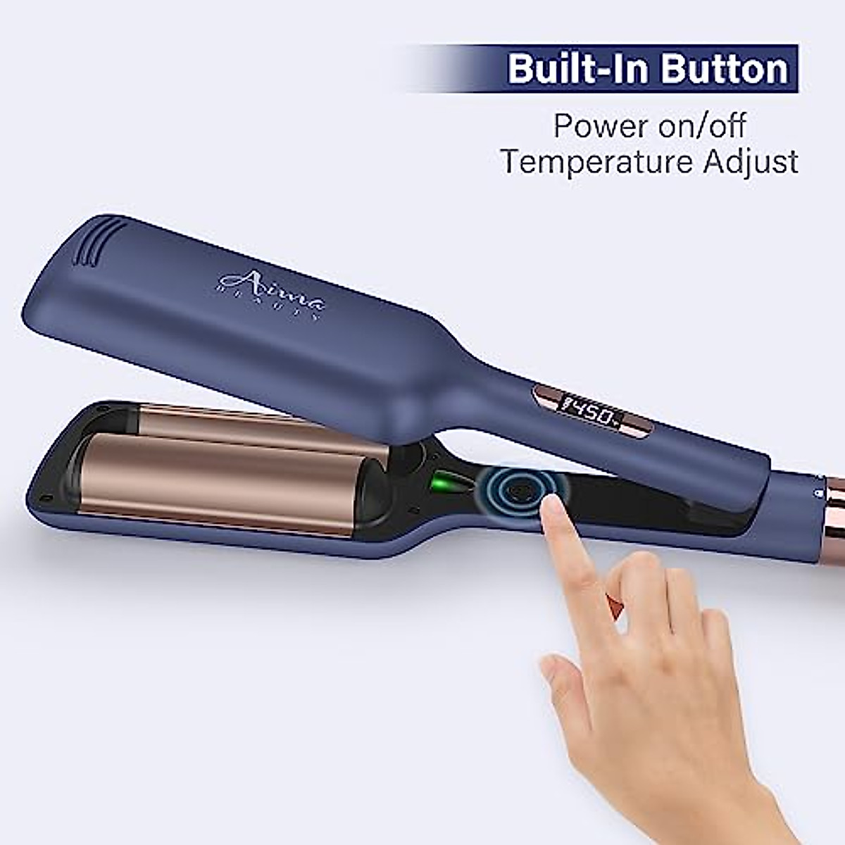 32mm (1.25") Aima Beauty Twins Mermaid Hair Waver, Anti-Scald Hair Crimper 2 Barrel, Beach Wave Curling Iron, Curling Wand with Storage Lock 15S Heats Up for Short/Medium/Long Hair Prussian Blue