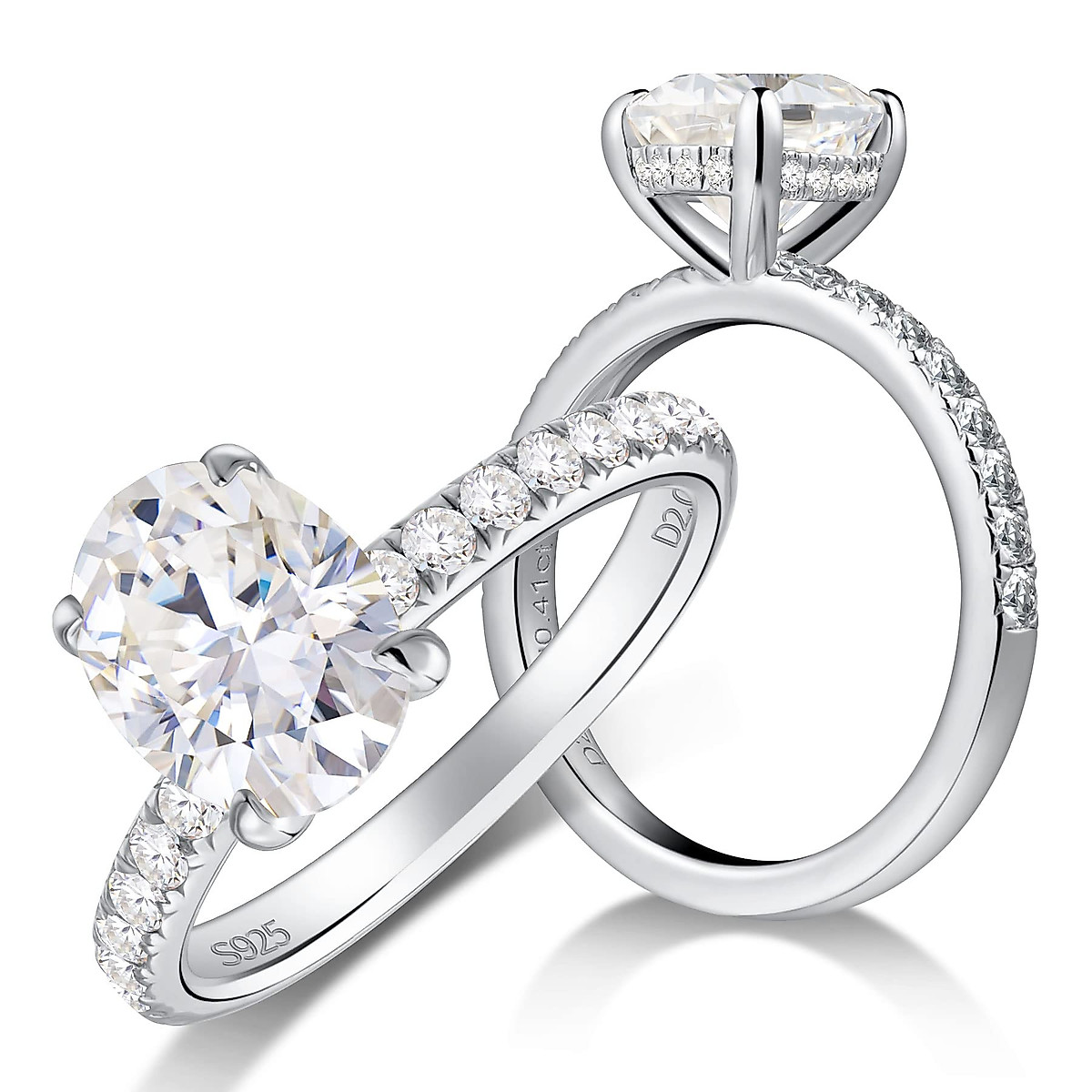 Hitlinker Moissanite Engagement Rings for Women 2ct Oval Cut Promise Wedding Rings for Her 925 Sterling Silver Solitaire Lab Created Diamond Rings Anniversary Ring for Womens Size 6