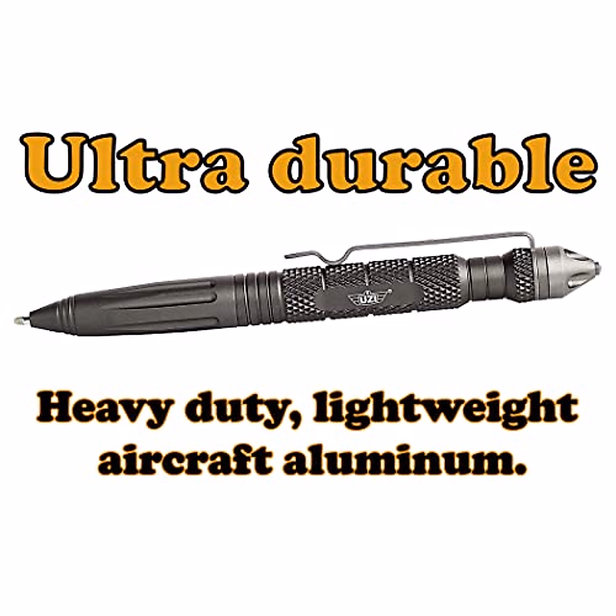 Uzi Tactical Pen with CuffKey in The Cap, Refillable Ultra Durable Aircraft Aluminum (UZI-TACPEN6-GM) Ballpoint Pen Writing Tactical Pen Survivor Pen (Gun Metal), Father's Day Gift