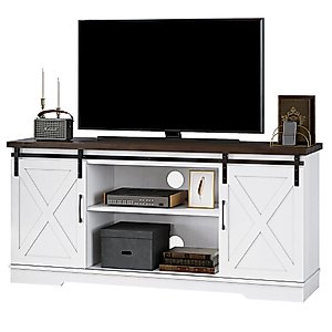 IDEALHOUSE Farmhouse TV Stand for 65 Inch TV, Entertainment Center with Storage and Sliding Barn Doors, Modern Media TV Console TV Stands for Living Room Bedroom (White)