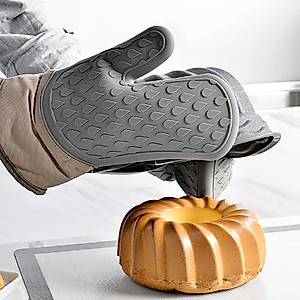 2 Pack Set Silicone Oven Mitts for Kitchen, Quality Oven Mitts with Quilted Liner, Heat and Slip Resistant Flexible Oven Gloves Pot Holders, 1 Pair