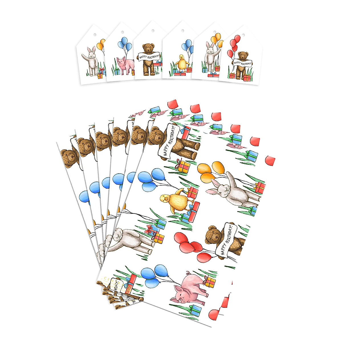 CENTRAL 23 Happy Birthday Wrapping Paper For Boys And Girls - 6 Sheets Gift Wrap - Cute Country Farm Animals - For Boys Girls - Kids Wrapping Paper - Comes With Fun Stickers