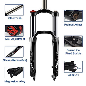 RUJIXU Bike Fat Fork 20 Inch 4.0" Tire Air Suspension Fork 1-1/8" Disc Brake Bicycle QR 9mm Travel 100mm Manual Lock Snow Beach XC MTB Bicycle Accessories Delivery from USA (Color : White)