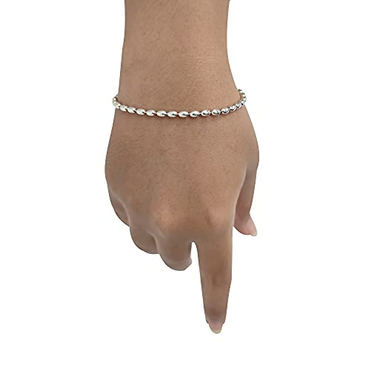 SC-jewelry Sterling Silver 7-inch Charleston Rice Bead Link Bracelet Sturdy Women's Bracelet Extra-Small 2.2x3mm (230ga) Italian Oval Beads in Gift Box with Lobster Claw Clasp