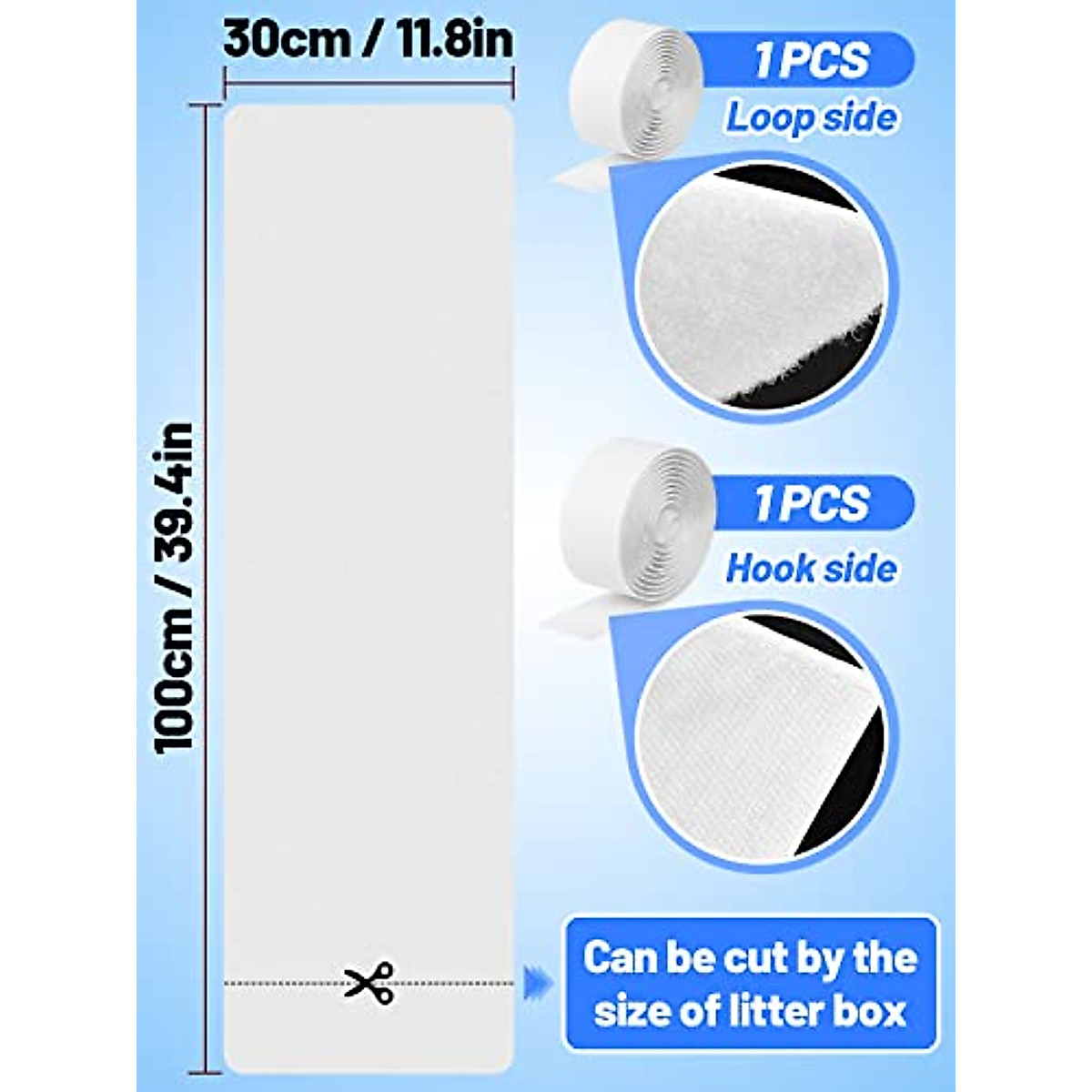 11.8 x 39.4 in Cat Litter Box Shield - Litter Box Splash Guard with 2 Roll of Hook-and-Loop Fasteners for Open Litter Box Keeping Clean (Litter Box Not Included)