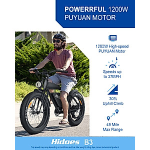 Kanpe Electric Bicycle for Adults with 48V 18.2Ah Battery,1200W Motor 34Mph,Hidoes 26" * 4" E Bike for Adults Electric Mountain Bike for Men,Commuter E-Bike Fat tire Electric Bike Shimano 7-Speed