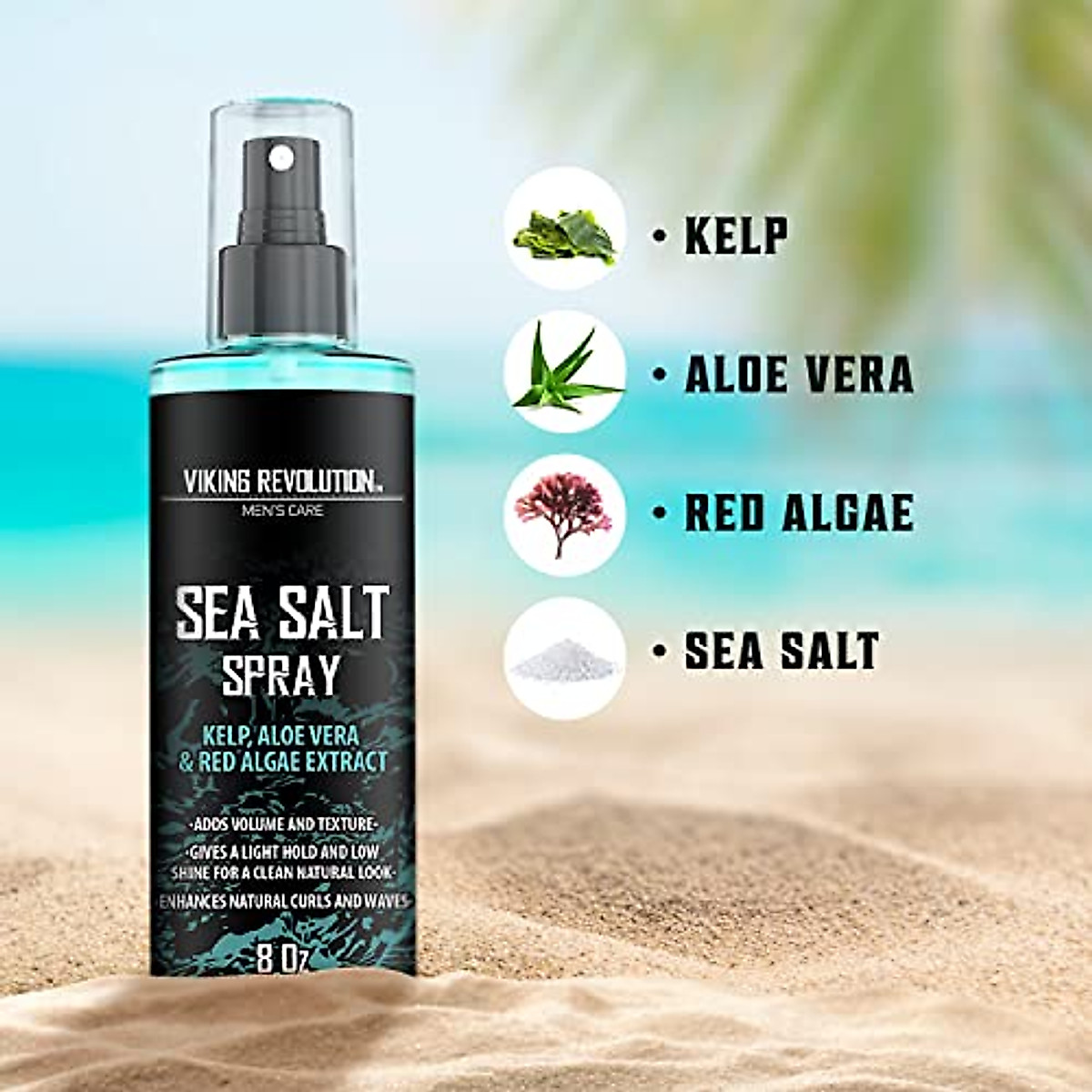 Viking Revolution Sea Salt Spray for Hair Men - Hair Texturizing Spray with Kelp, Aloe Vera & Red Algae Extract - Surf Spray to Add Volume and Texture - Sea Salt Spray for Men Beach Hair Spray 8oz