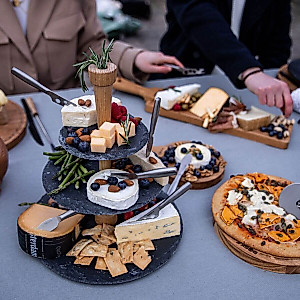 Boska Wooden Serving Party Tower - 3 Layer Best for Cheese, Tapas, Bread, and Desserts Presentation - Board Slab with Non-Slip Feet - Cutting and Charcuterie Board - Dishwasher Safe