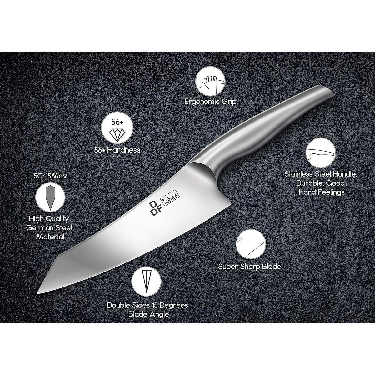 DDF iohEF Kitchen Knife Set with Block, 7 Piece Premium High Carbon Stainless Steel Knives Set with Knife Sharpener, Ultra Sharp Knife Block Set