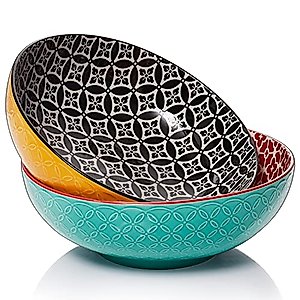 DOWAN Large Serving Bowls, 9.5 Inch Fruit Salad Bowls, Decorative Serving Dishes for Entertaining, 70 OZ Pasta Bowls Set of 2, Vibrant Color Ramen Bowls for Party, Fathers Day Gift, Home Decor