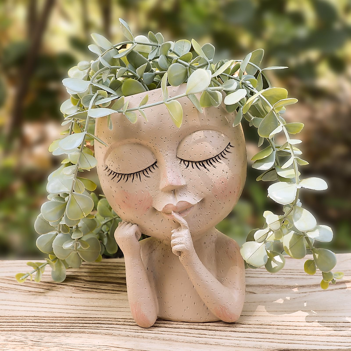 hismocal 2 Pack Face Planters Pots Head, Resin Face Flower Pot Head Planter Indoor/Outdoor for Home Decor As Friends Gifts, Succulent Pots with Drainage Hole Closed Eyes(Large Size)