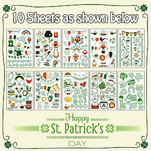 Partywind 200 Styles Luminous St Patrick's Day Temporary Tattoos for Kids Party Favors, Glow Saint Patrick's Day Accessories Decorations, Special Irish Shamrock Stickers for Kids (10 Sheets)