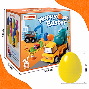 ZenBombs Easter Eggs 12 Plastic Easter Eggs Filled with Pull-Back Engineering Toys Presents for Easter Egg Hunt, Birthday Party for Kids Over 3 Years Old