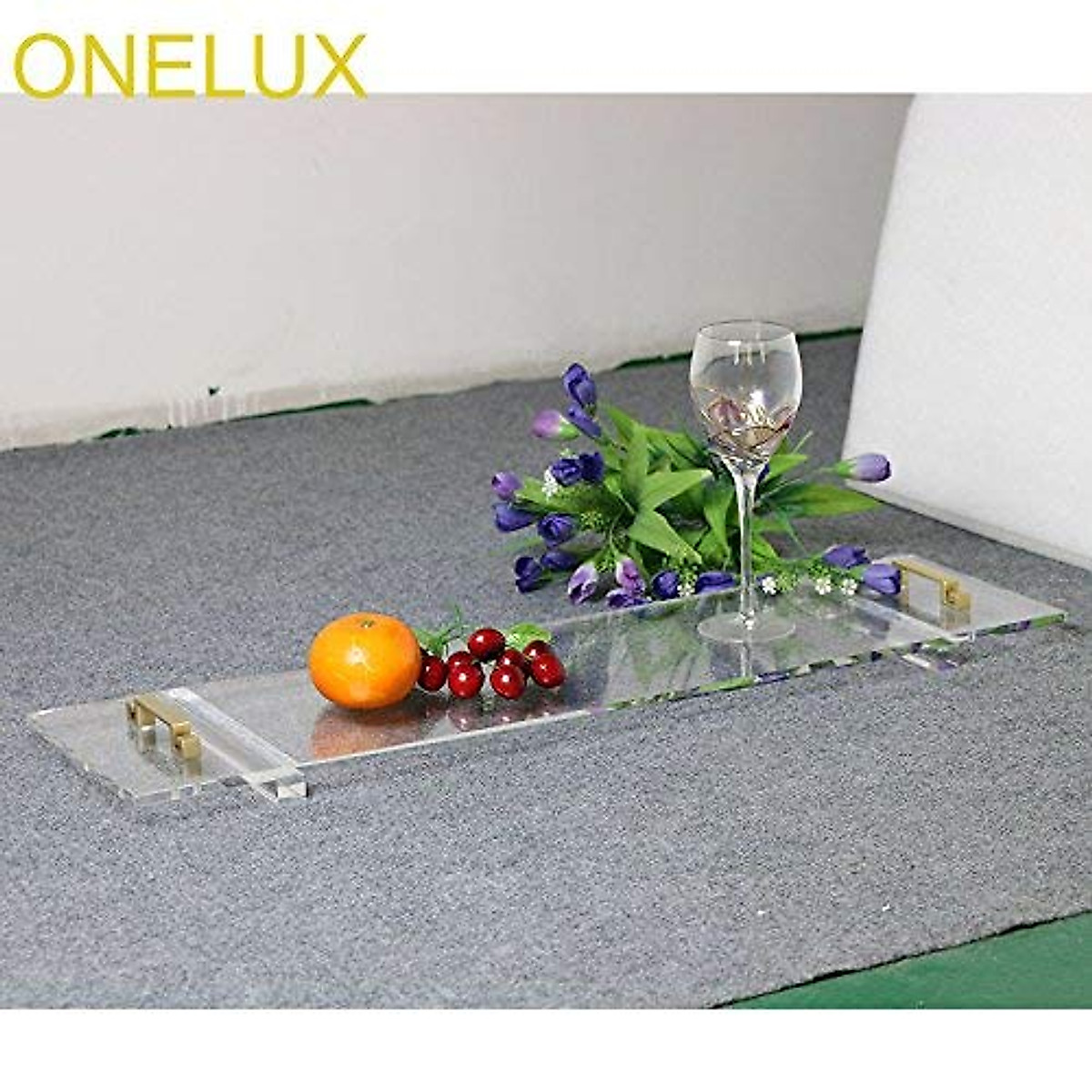 Acrylic Bathtub Tray Caddy with Metal Handles, Lucite Clear Bathroom Tray Rack