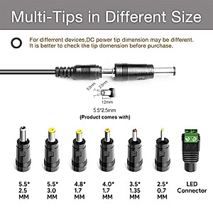 TAIFU Universal Power Adapter 24V Power Supply DC with 7 Extra DC Plugs for 5050 3528 LED Strip Light, Massage Gun, Vizio Soundbar, Zebra ZP450 Printers, Dymo 4XL Printer,LCD Monitor, Scanner, Speaker