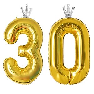 40 Inch Jumbo Gold 30th Birthday Foil Balloon Silver Crown Birthday Balloon Mylar Balloon for Men Women 30th Birthday Party Decorations
