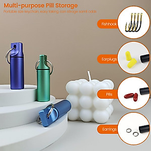 Small Pill Organizer Box Waterproof Keychain Pill Holder Portable Travel Pill Container Metal Case with Keyring for Outdoor Camping Travel