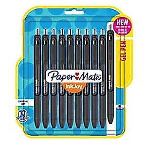Paper Mate InkJoy Gel Pens, Medium Point, 0.7 mm, Black Barrel, Black Ink, Pack of 10