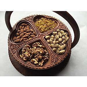 UNIQUE VALENTINE GIFT LOVE Idea Wooden Collapsible Fruit Basket With Handle And Four Heart Shaped Partitions Diameter: 12"