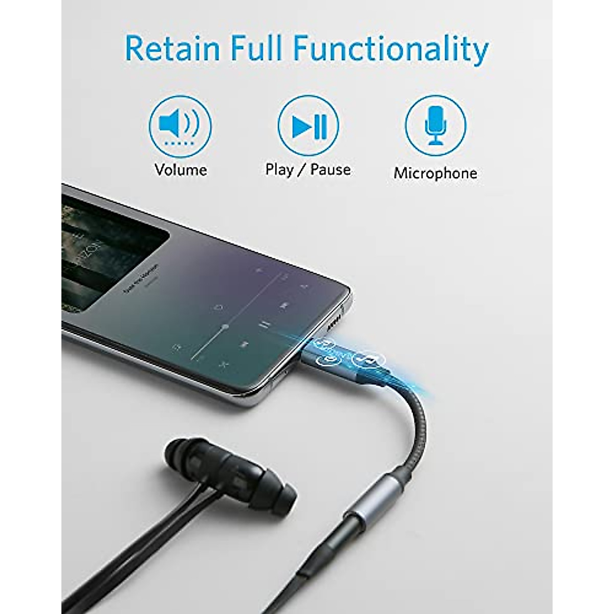 Anker USB C to 3.5mm Audio Adapter, Male to Female Nylon Cable for Samsung S20/S20+/S20 Ultra, Pixel 4/+ 4XL, and More Type C Devices
