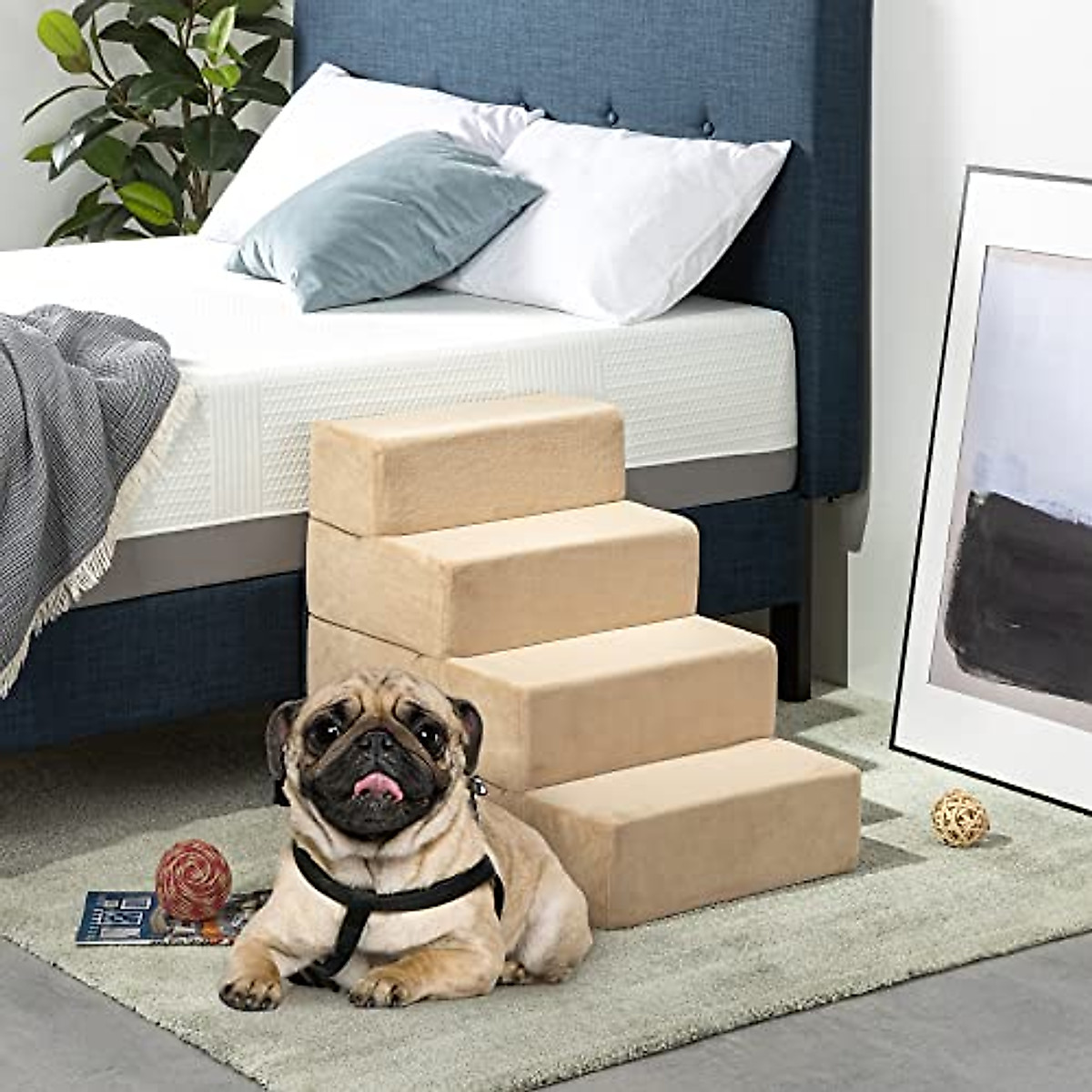 ZINUS Foam 22 Inch 4-Step Step Pet Stairs / Pet Ramp for Cats and Dogs, Large, Cream