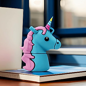 EcooDisk 128GB USB 3.0 Flash Drive Novelty Cartoon Unicorn High Speed Pen Drive Data Storage Blue