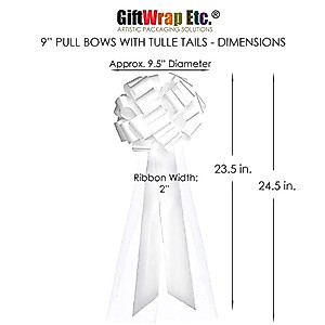 Large White Wedding Pull Bows with Long Tulle Tails - 9" Wide, Set of 6, Wedding Pew Bows, Mother's Day, Valentine's Day, Aisle Decor, Reception, Large Christmas Bow, Wreath, Anniversary