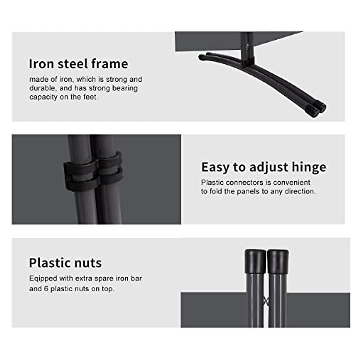 JVVMNJLK Indoor Room Divider,Portable Office Divider,Convenient Movable(3-Panel),Folding Partition Privacy Screen for Bedroom,Dining Room, Study,102" W x 19.7" D x 71.3" H,Dark Gray